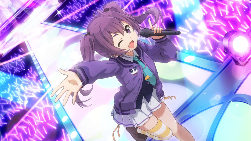 Safebooru - 1girl 22/7 22/7 ongaku no jikan ahoge aqua necktie arm up asymmetrical legwear black ...