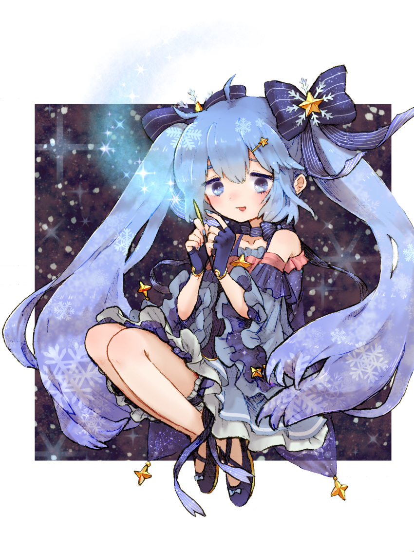 Safebooru - 1girl blue dress blue eyes blue hair bow detached sleeves dress fingerless gloves ...
