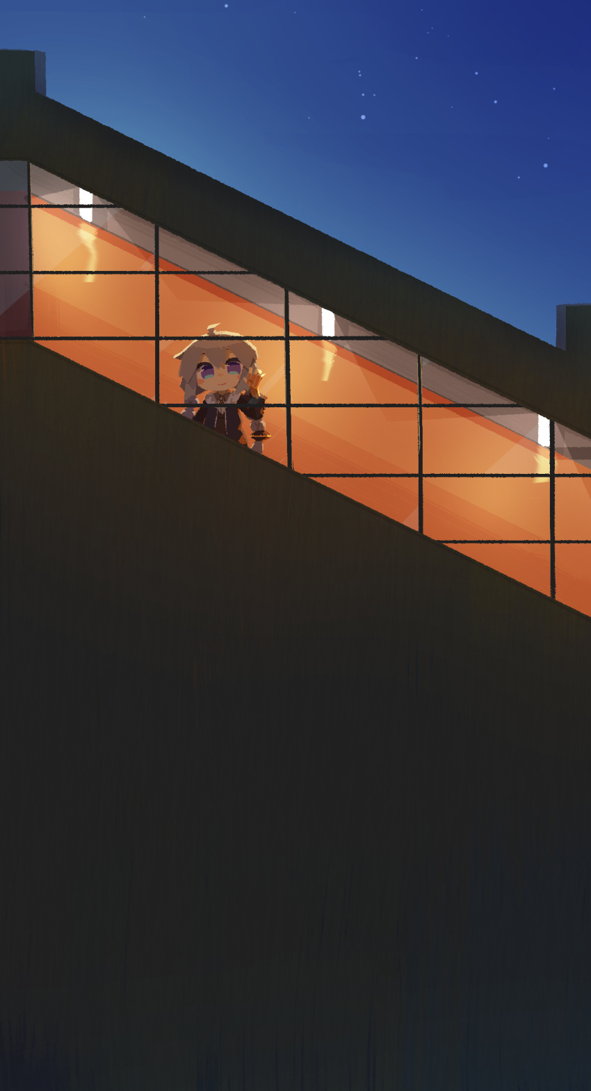 Safebooru - 1girl black jacket blue eyes braid building chibi ...