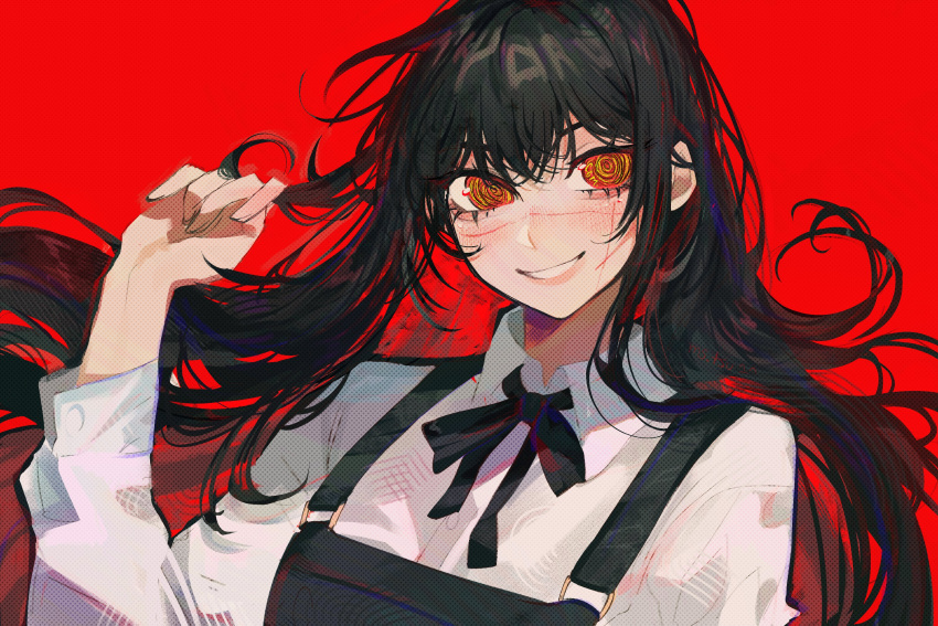 Safebooru - 1girl absurdres black hair black ribbon blush chainsaw man collared shirt commentary ...