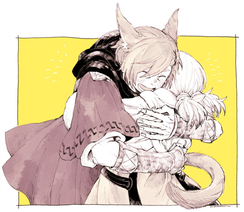 Safebooru - 1boy 1girl ^ ^ animal ears black scarf border bracer brown ...