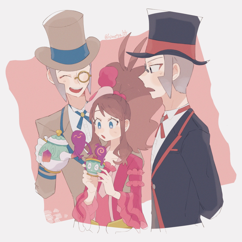 Safebooru - 1girl 2boys :o black hat black jacket blue eyes bright ...