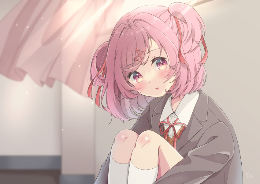 Safebooru - 1girl blazer blush curtains doki doki literature club hair ...