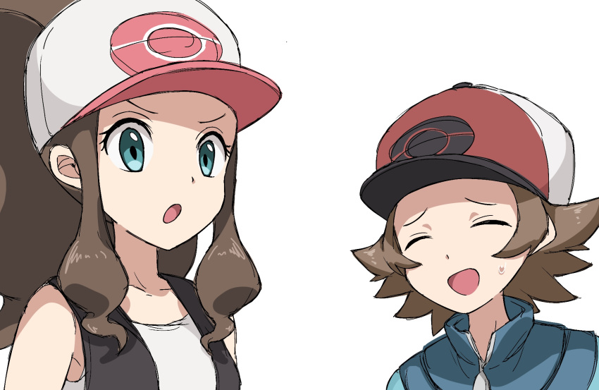 Safebooru - 1boy 1girl :o blue jacket brown hair closed eyes commentary ...