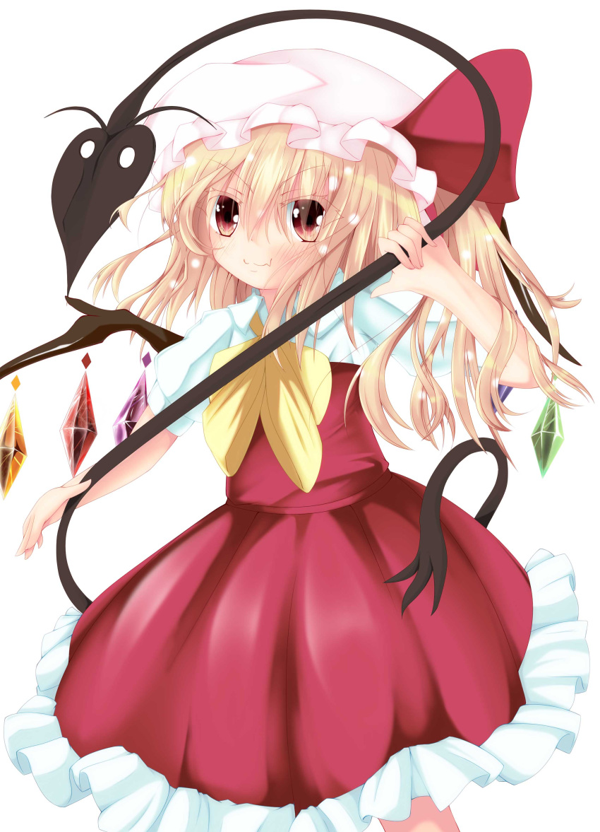 Safebooru - 1girl absurdres ascot blonde hair cowboy shot crystal wings dress flandre scarlet ...