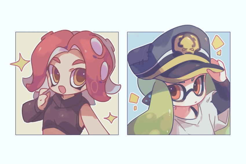 Safebooru - 2girls :/ :d adjusting clothes adjusting headwear agent 3 ...
