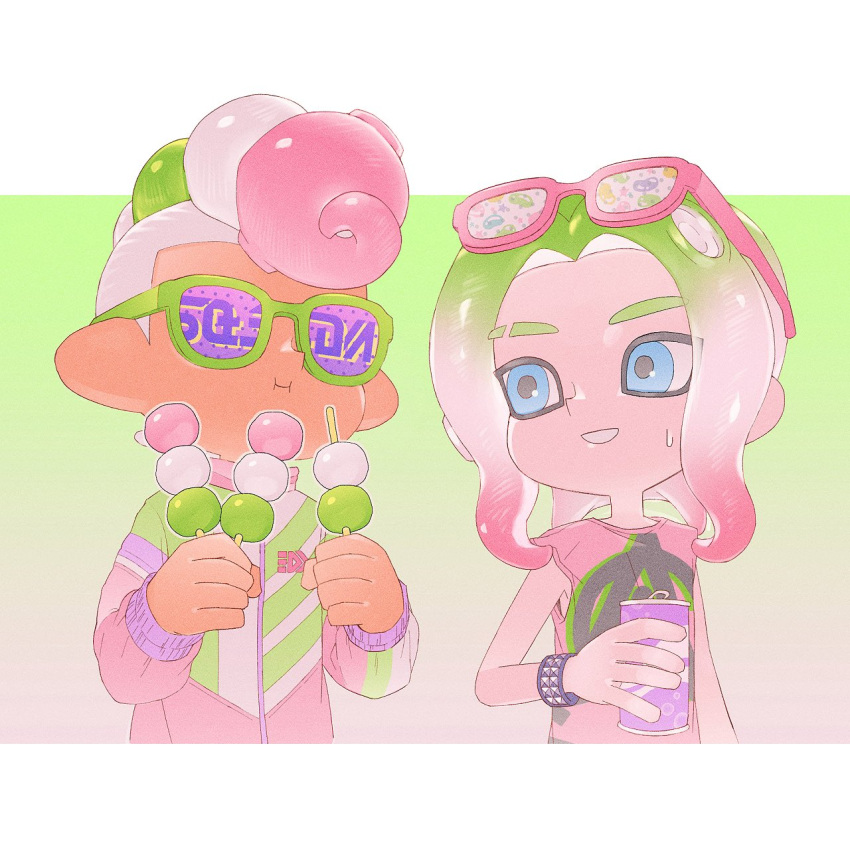 Safebooru - 2boys 8ctorice chewing commentary dango drink eyebrow cut ...