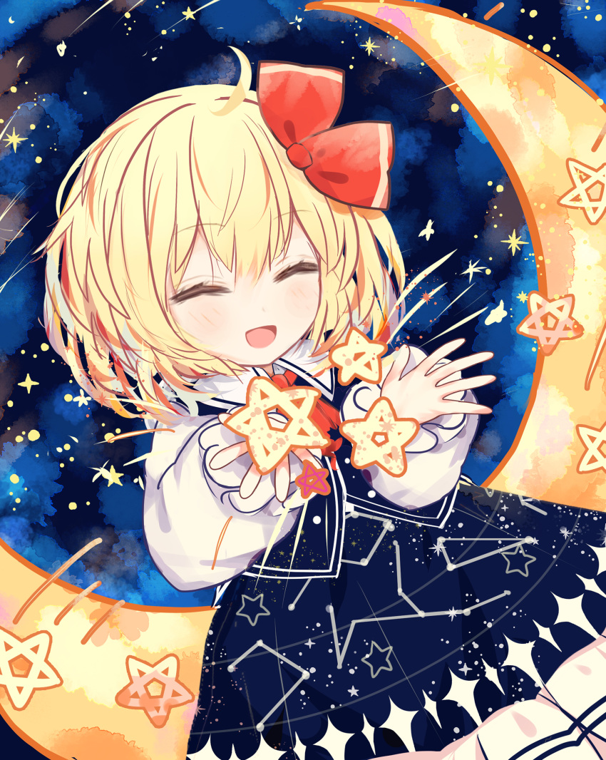Safebooru - 1girl absurdres ascot black vest blonde hair closed eyes commentary request ...