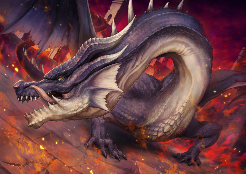 Safebooru - dragon dragon horns dragon tail dragon wings fatalis fire ...