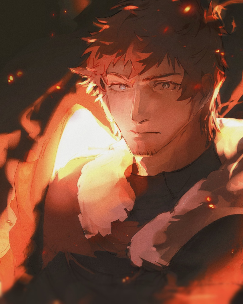 Safebooru - 1boy ardbert hylfyst black background black shirt blue eyes brown hair closed mouth ...