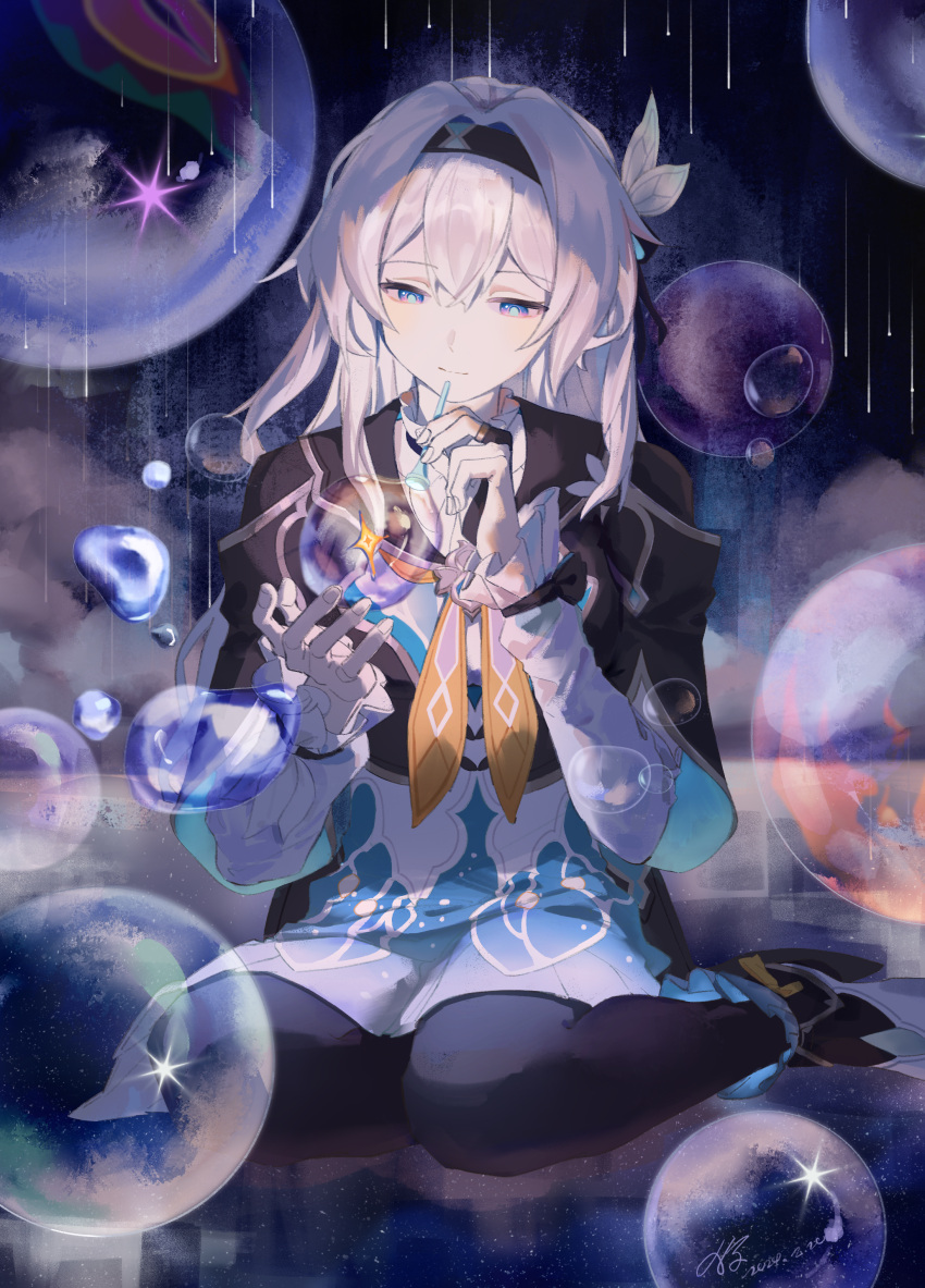 Safebooru - 1girl abstract background absurdres black hairband black jacket black pantyhose ...