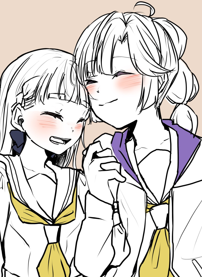 Safebooru - 2girls ^ ^ ahoge anyoji hime black bow blunt bangs blush ...