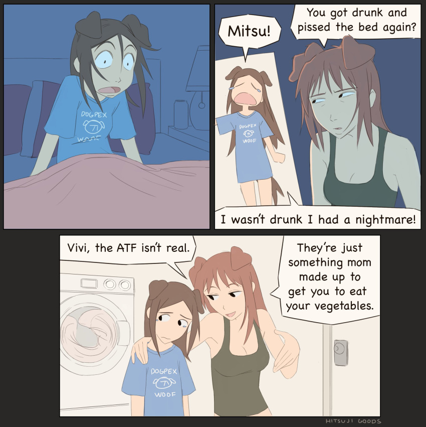 Safebooru - 2girls bed brown hair cleavage comforting comic dog ears dog girl dog tail english ...