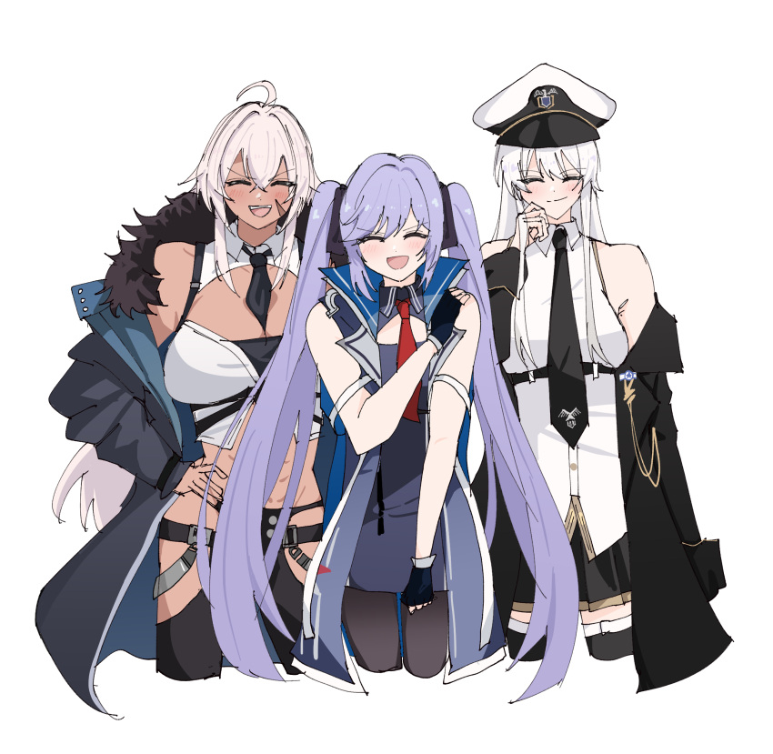 Safebooru - 3girls azur lane black coat black necktie black skirt blue coat closed eyes coat ...