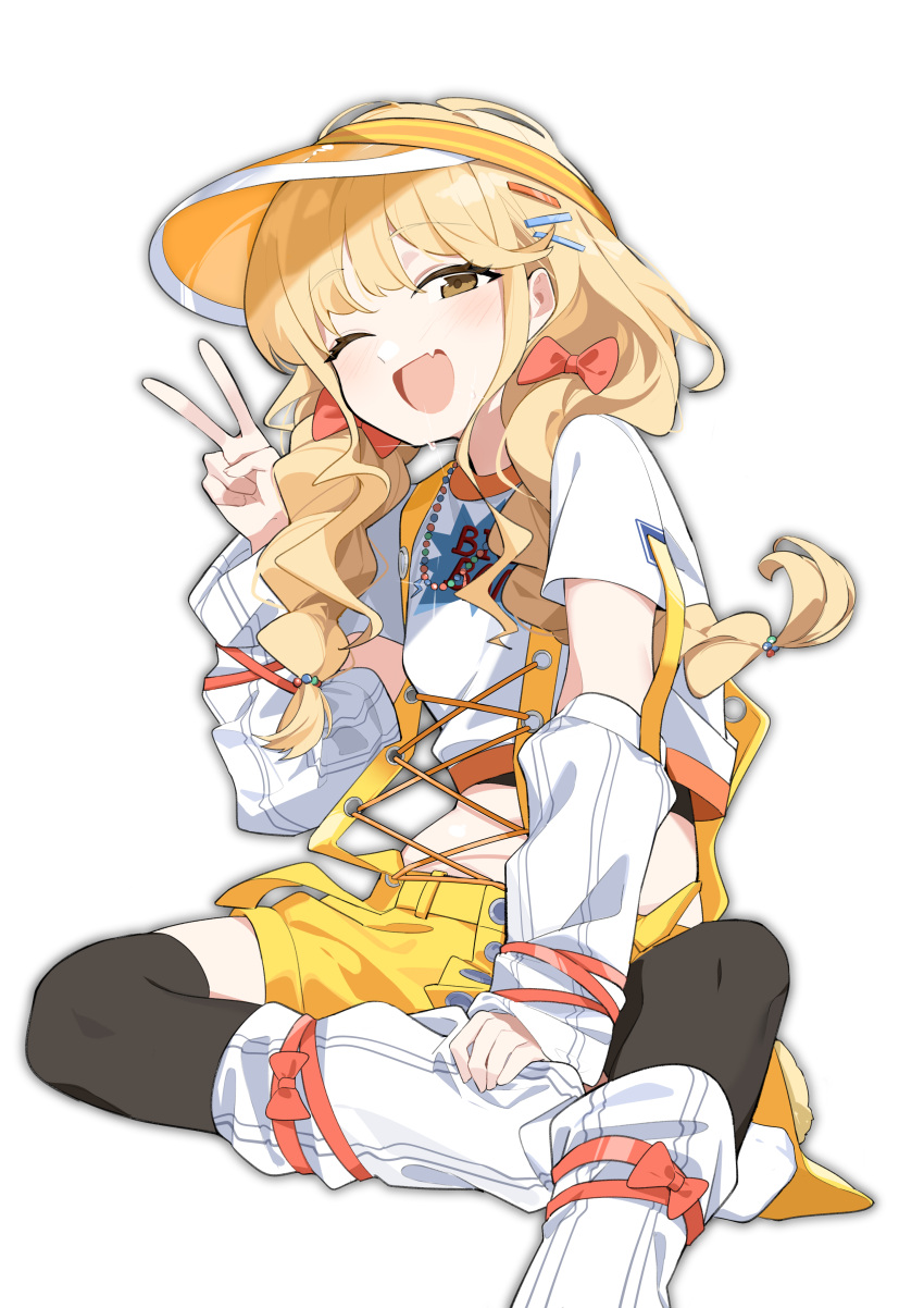 Safebooru - 1girl absurdres arm warmers blonde hair blush braid brown eyes fang fujita kotone ...