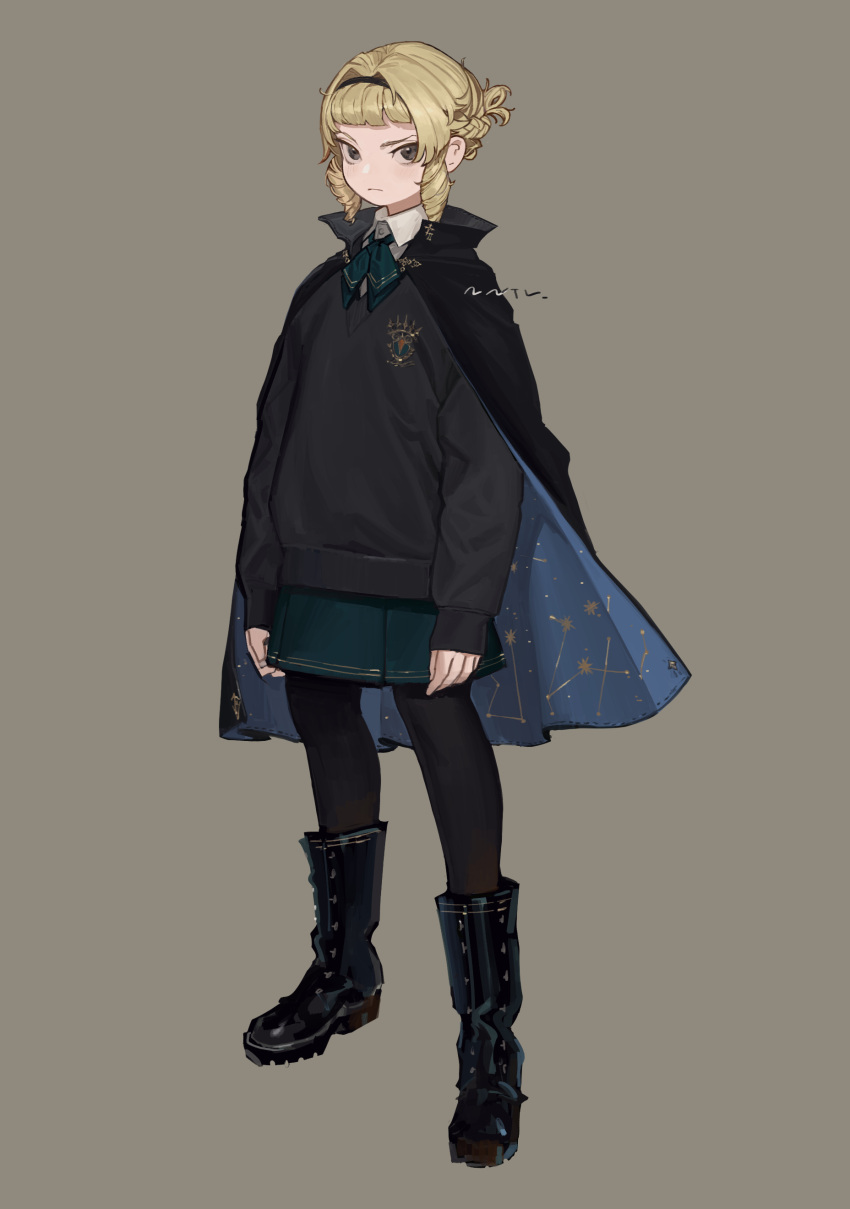 Safebooru - 1girl absurdres blonde hair boots braid brown eyes cape collared shirt drill hair ...