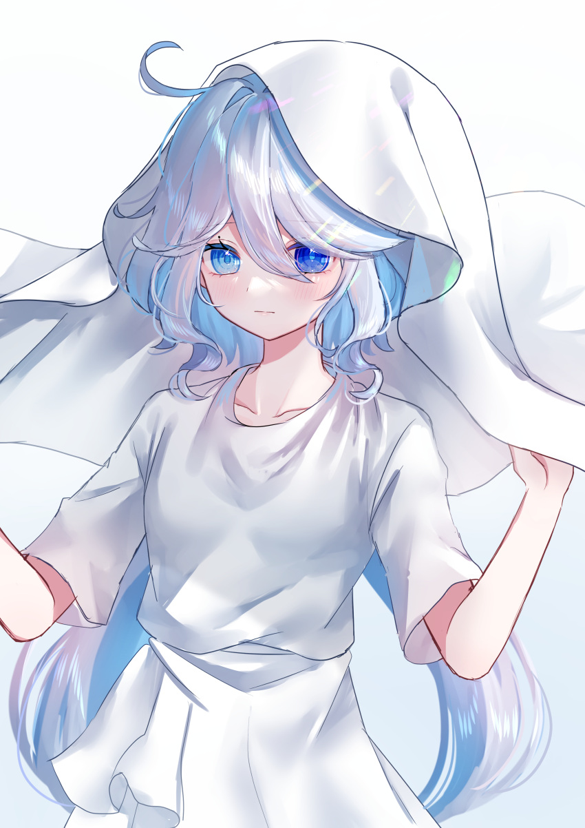 Safebooru - 1girl absurdres ahoge blue eyes blush closed mouth collarbone commentary request ...