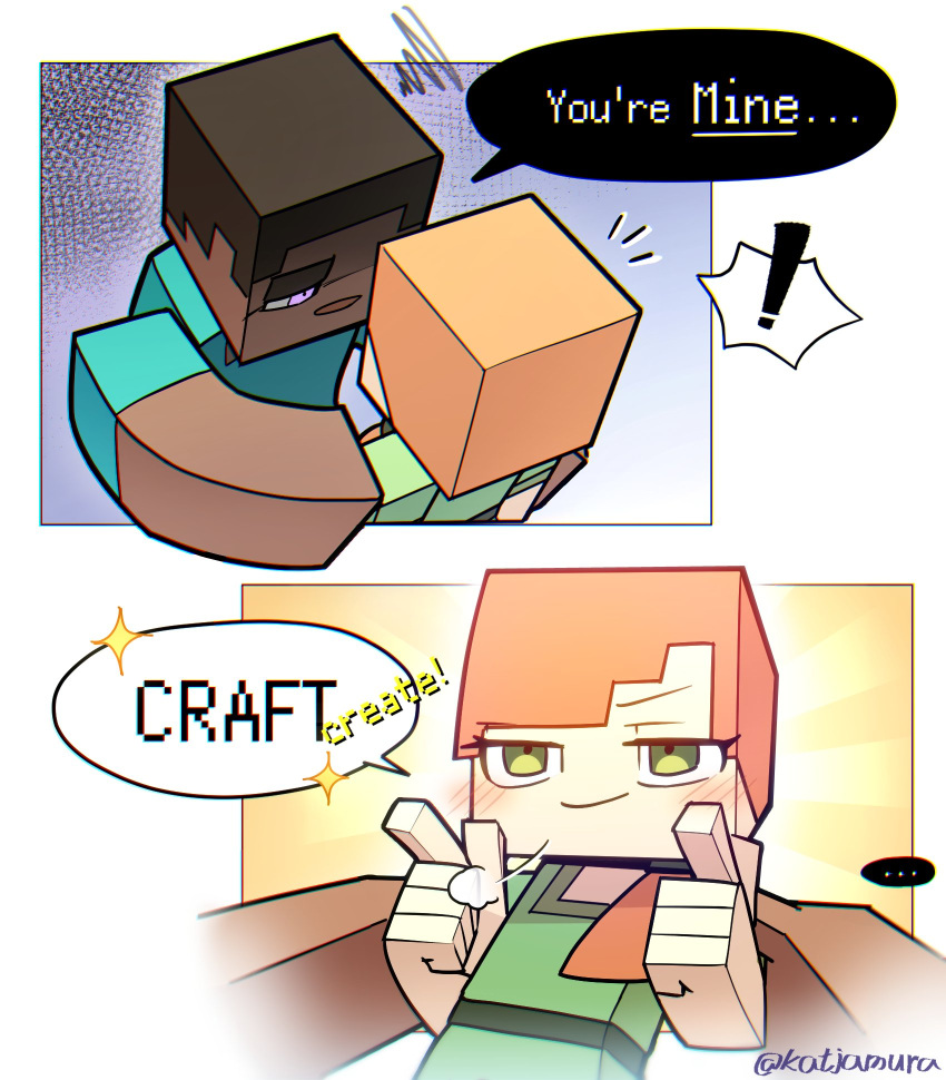 Safebooru - ! ... 1boy 1girl alex (minecraft) blush brown hair dark ...