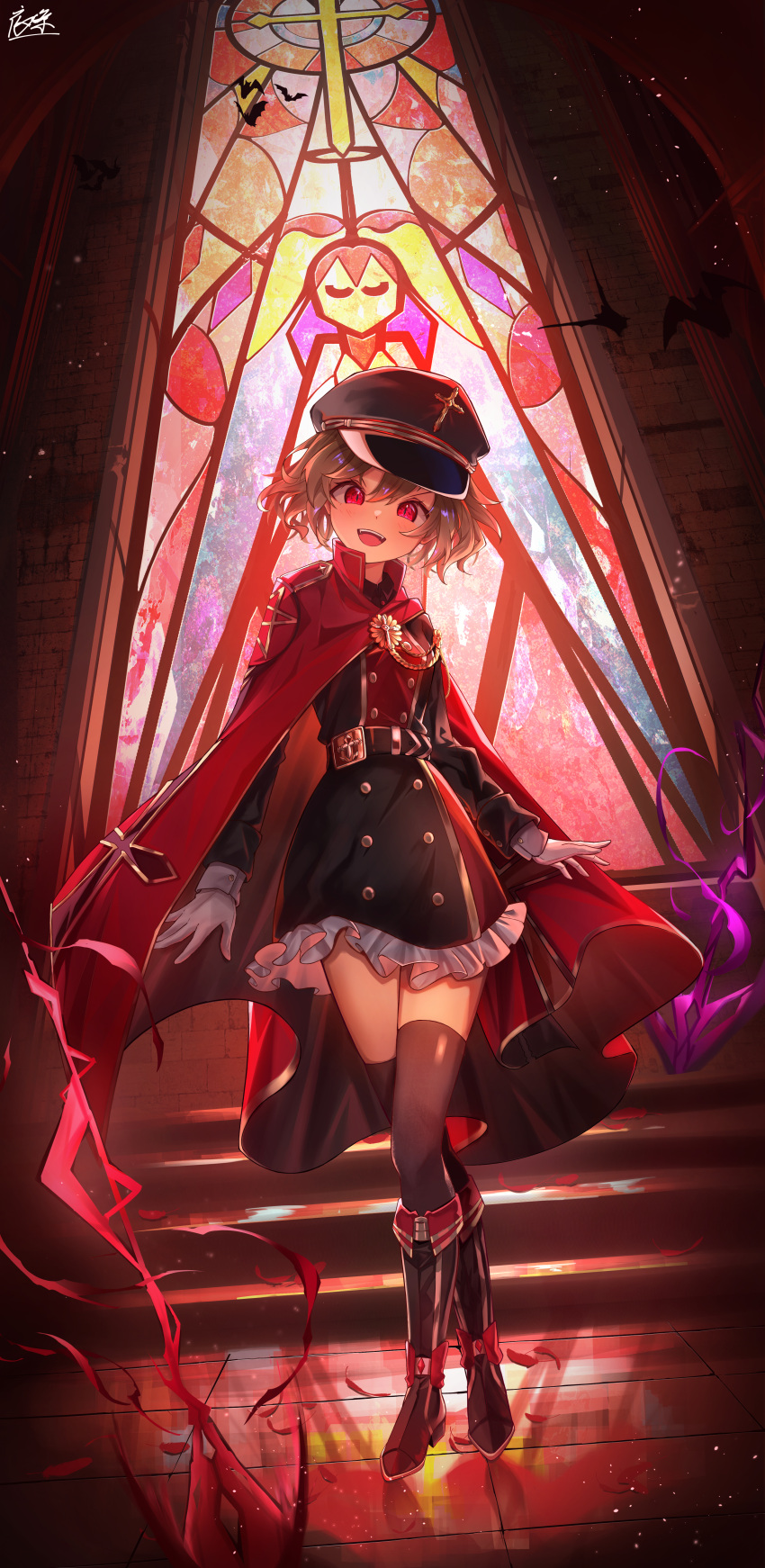 Safebooru - 1girl :d absurdres alternate costume alternate hairstyle black footwear black hat ...