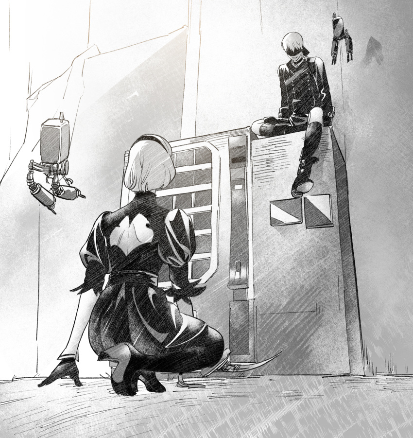 Safebooru - 1boy 1girl 2b (nier:automata) 7gnok 9s (nier:automata) back ...