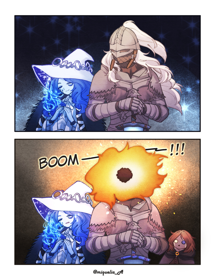 Safebooru - 1other 2girls ambiguous gender armor bloody wolf (elden ring) blue eyes blue hair ...