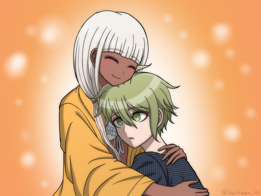 Safebooru - 1boy 1girl :o amami rantaro antenna hair bikini blunt bangs ...