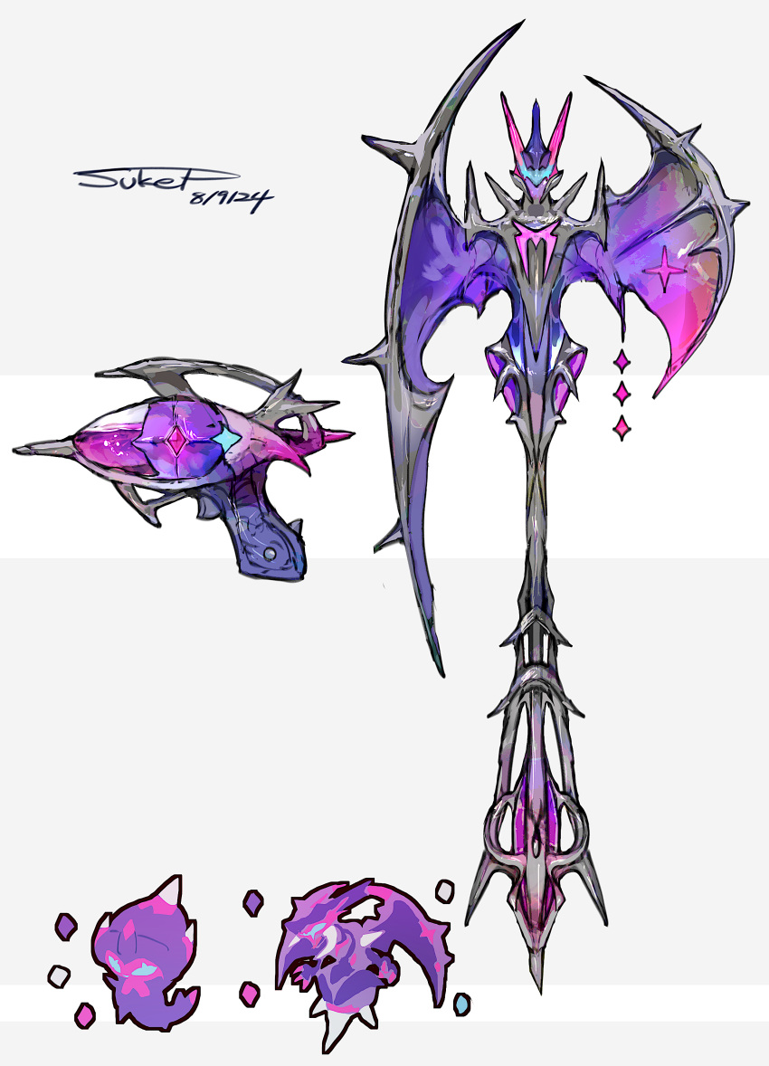 Safebooru - absurdres axe battle axe blue eyes colored skin commentary request energy gun ...