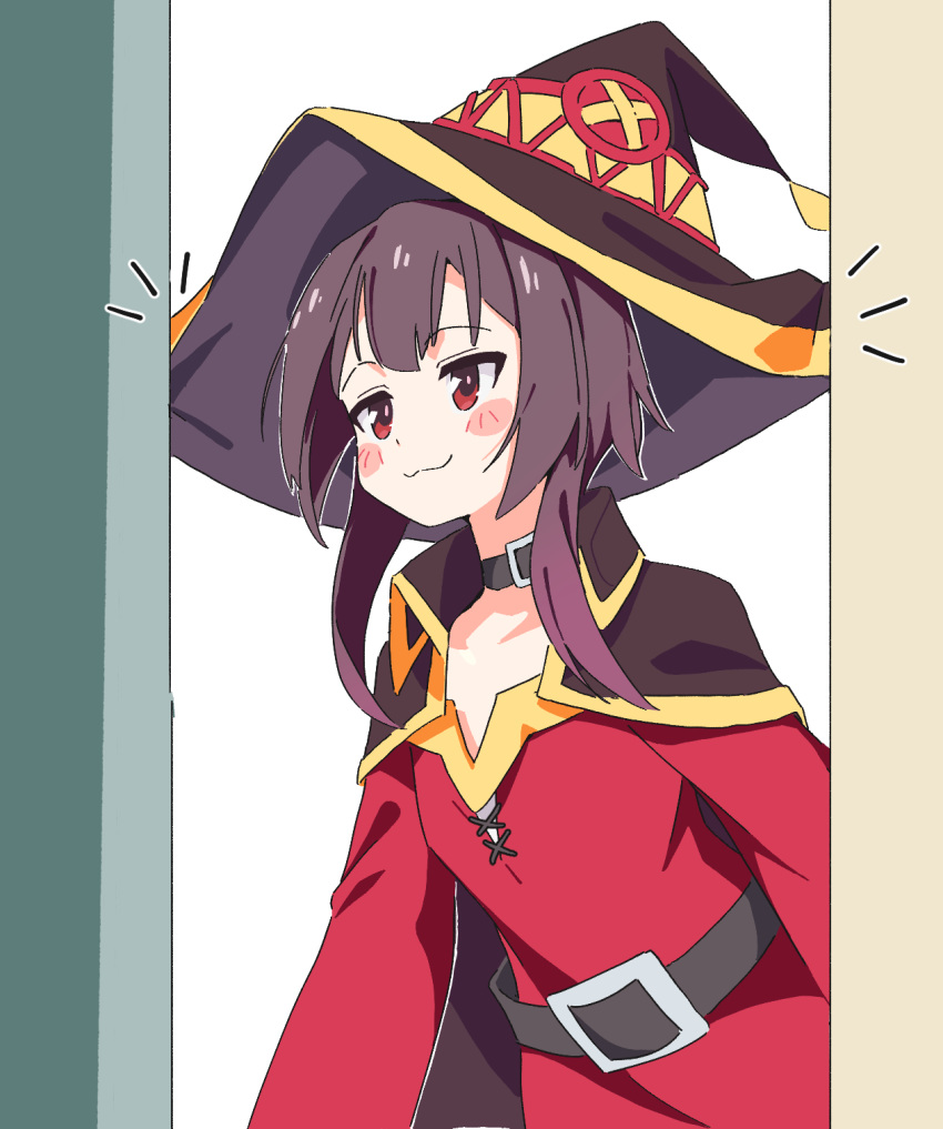 Safebooru - 1girl belt black cape black choker blush blush stickers brown belt brown hair cape ...