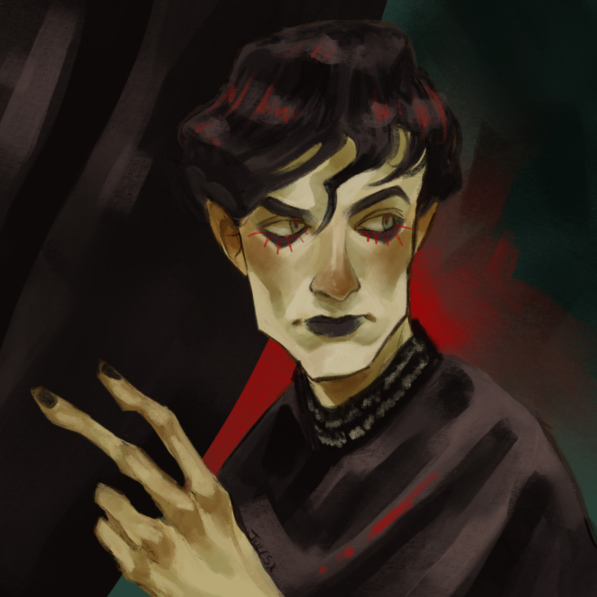 Safebooru - black background black clothes black hair caligari cesare ...