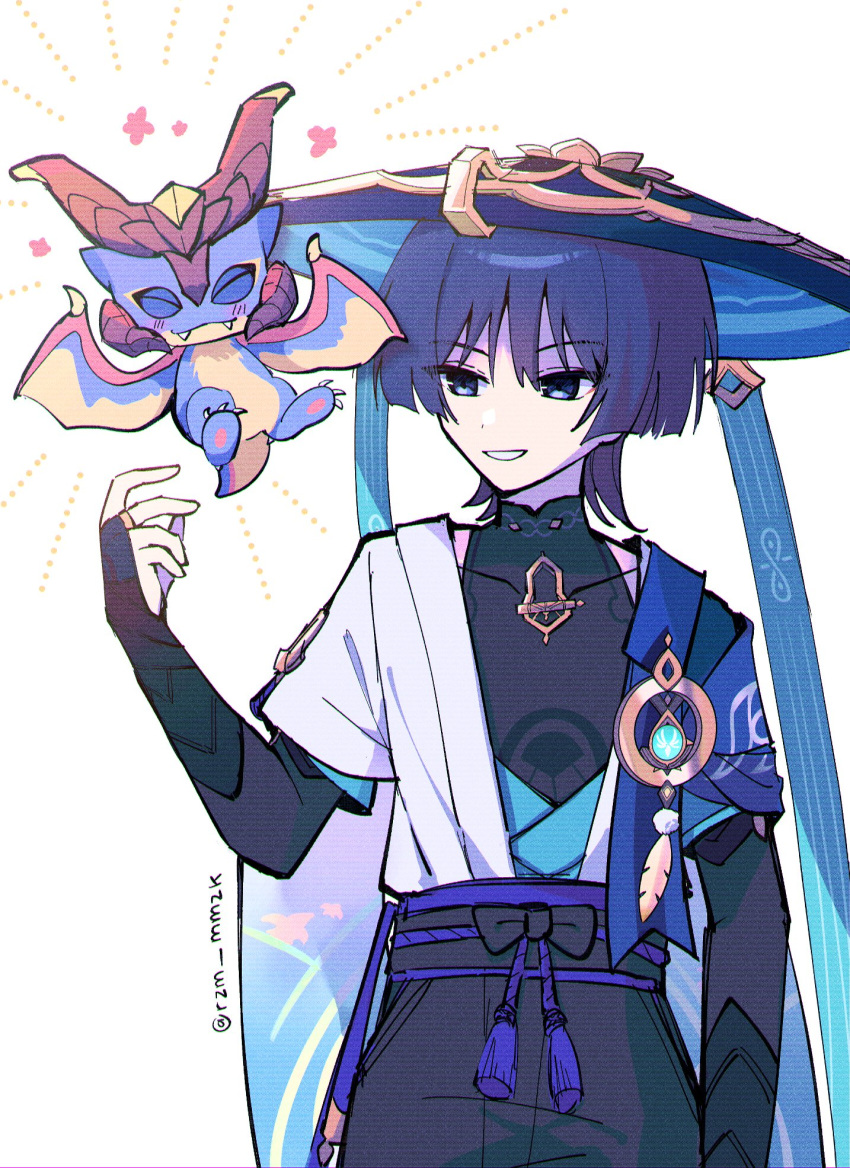 Safebooru - 1boy anemo symbol (genshin impact) aqua sleeves arm at side armor belt black belt ...