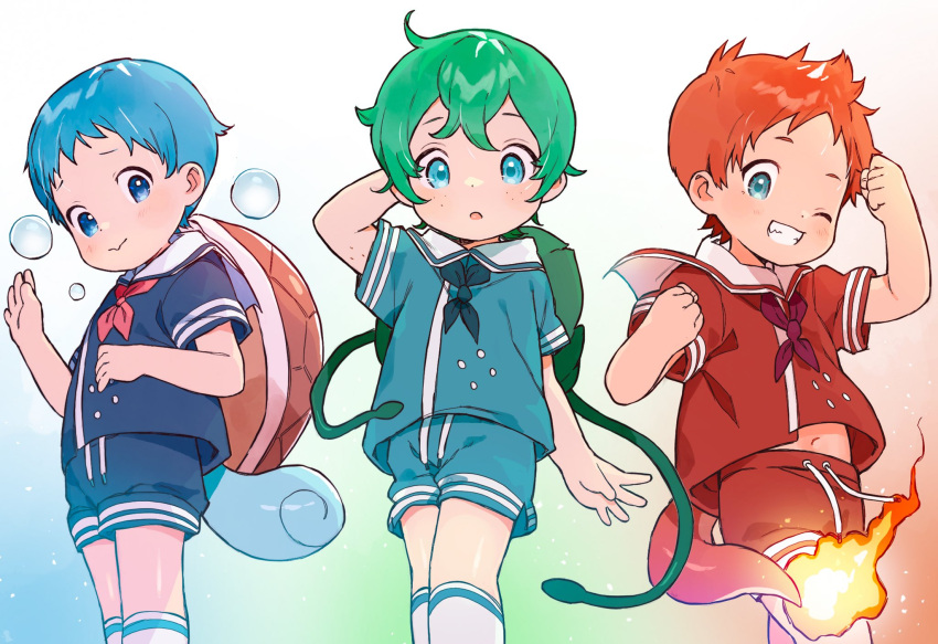 Safebooru - 3boys blue eyes blue hair bubble bulbasaur charmander child ...