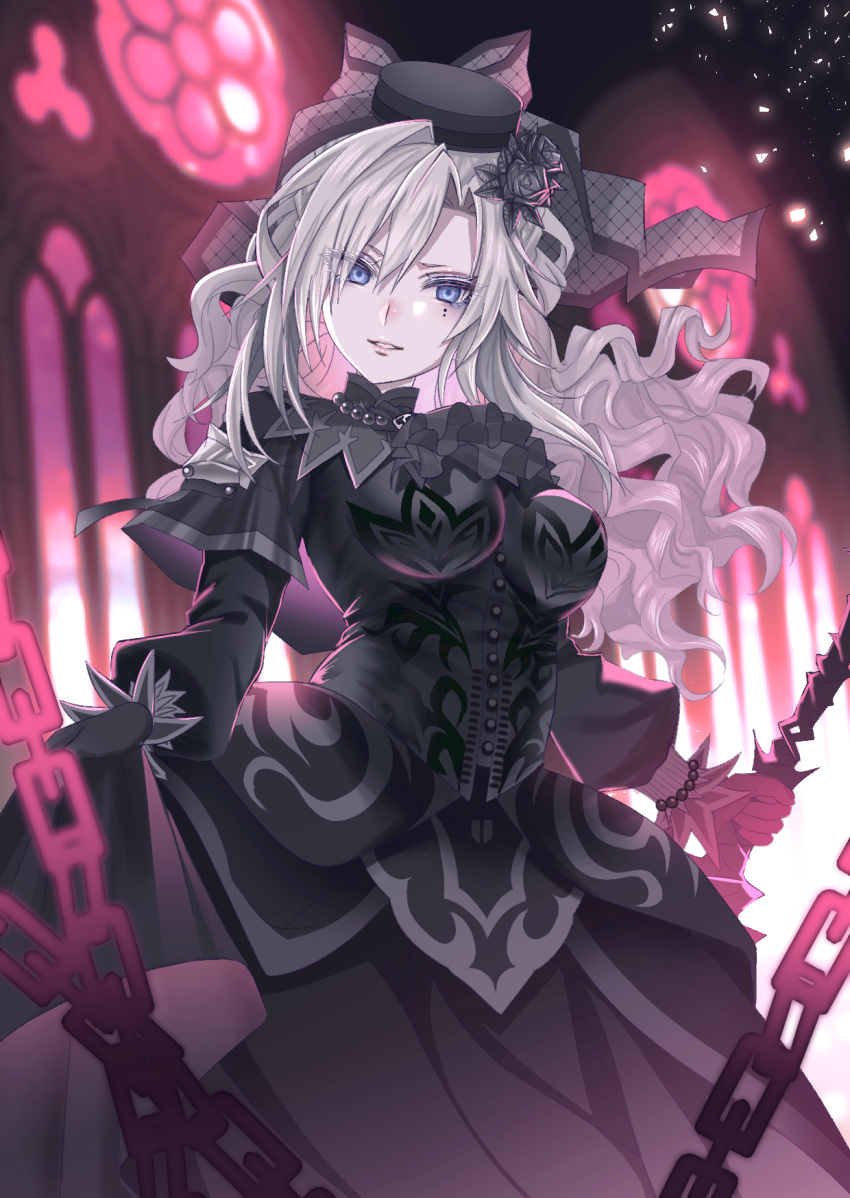 Safebooru - 1girl ascot black capelet black dress black flower black gloves black rose breasts ...
