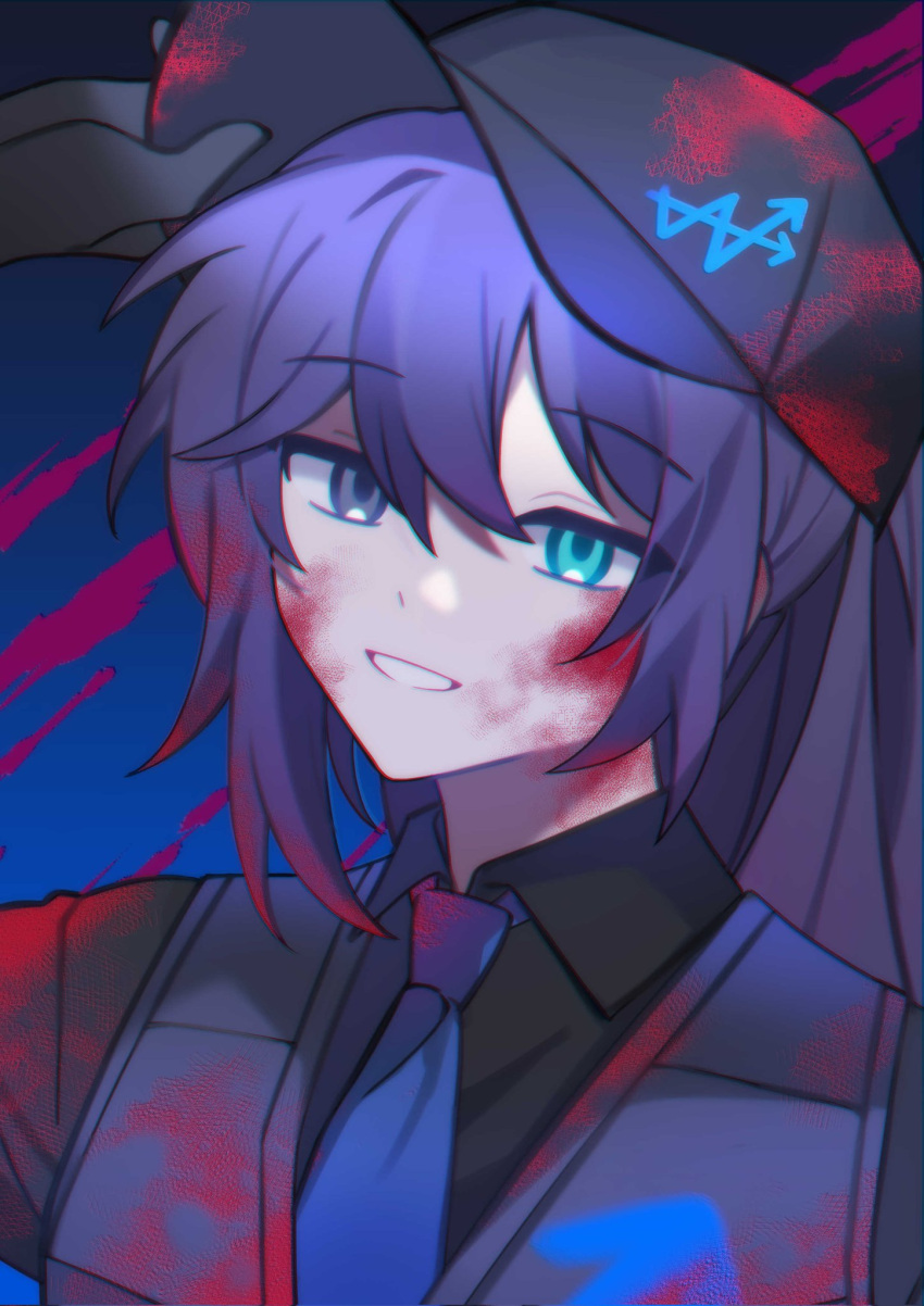 Safebooru - 1boy arm up baseball cap black gloves black hair black hat black shirt blood blood ...