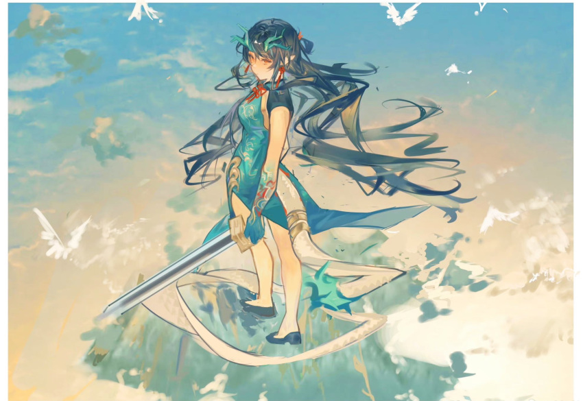 Safebooru - 1girl arknights black hair china dress chinese clothes dragon girl dragon horns ...