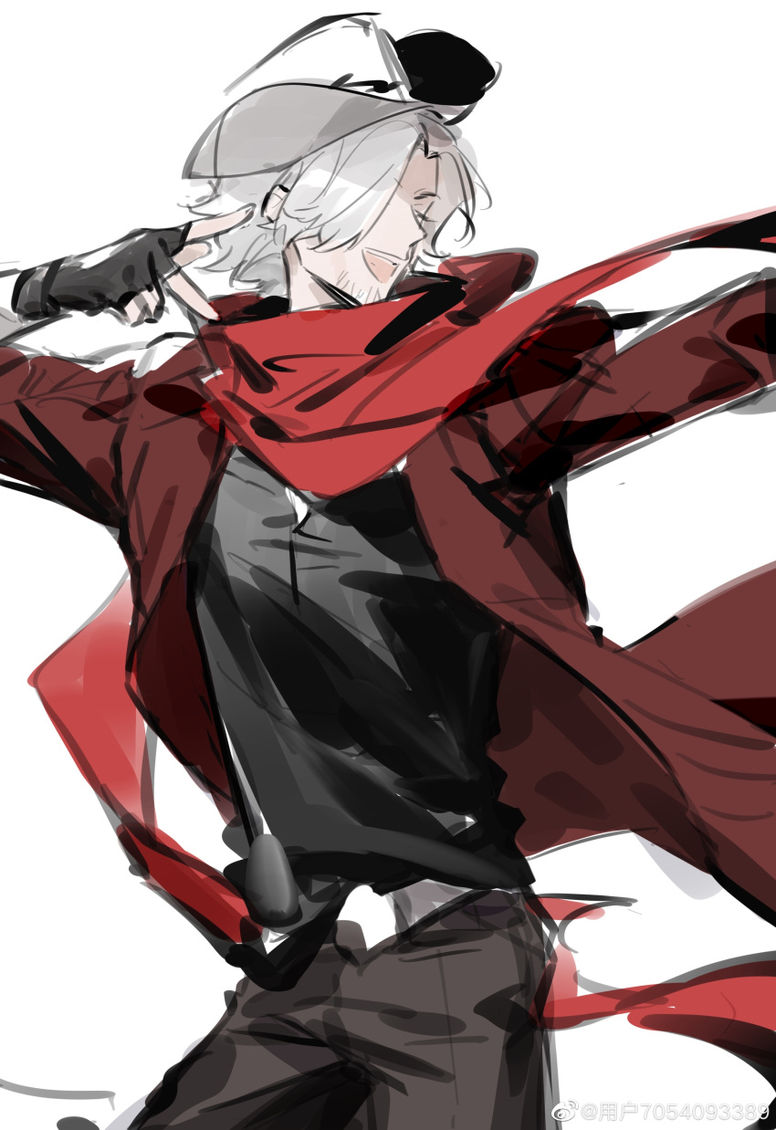 Safebooru - 1boy absurdres black gloves coat cowboy hat cowboy shot dancing dante (devil may cry ...