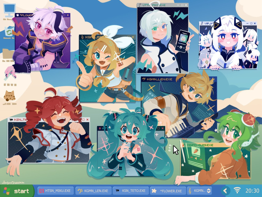 Safebooru - 2boys 6+girls :d ahoge animal ear fluff animal ears arm warmers arm wrap ...