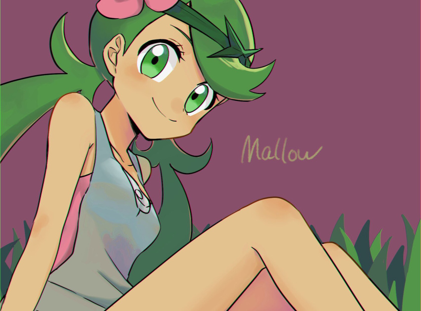 Safebooru - 1girl character name closed mouth commentary request eyelashes flower grass green ...