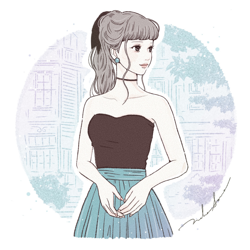Safebooru 1girl Bare Shoulders Black Choker Blunt Bangs Breasts Brown