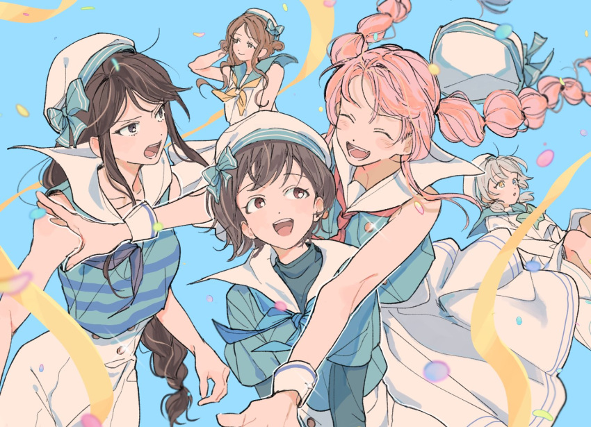Safebooru - 5girls bang dream! bang dream! it's mygo!!!!! bare arms blue background blue bow ...