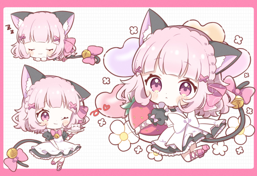 Safebooru - 1girl ;3 animal ears aobahosino apron balloon bell blush bow bowtie cat ears cat ...