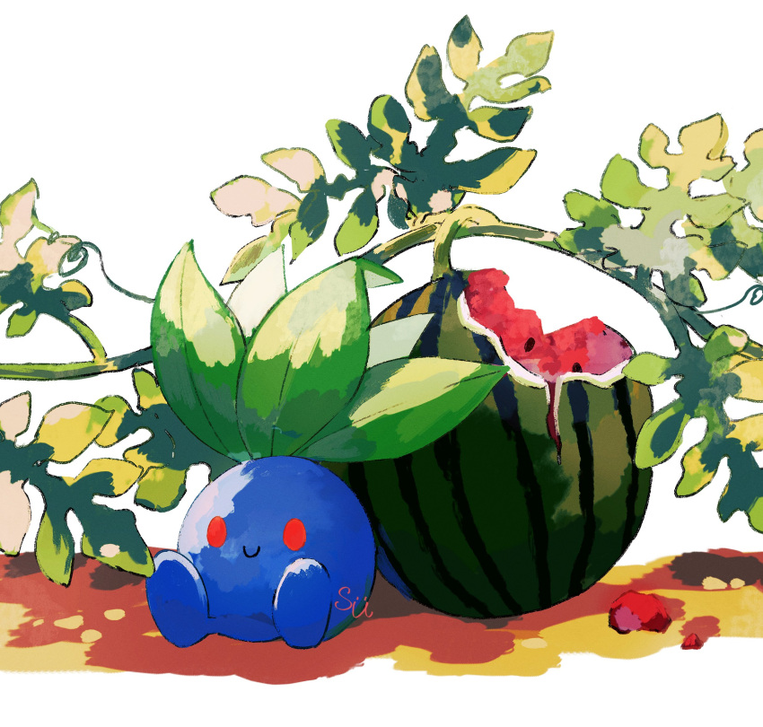 Safebooru - artist name blue skin closed mouth colored skin food fruit ...