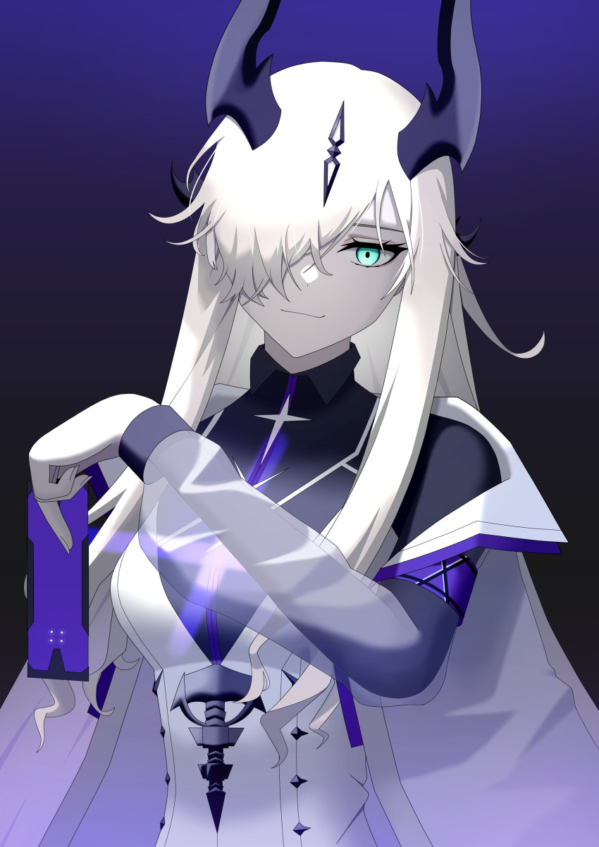 Safebooru - 1girl absurdres arknights black horns black shirt blue eyes card collared shirt ...