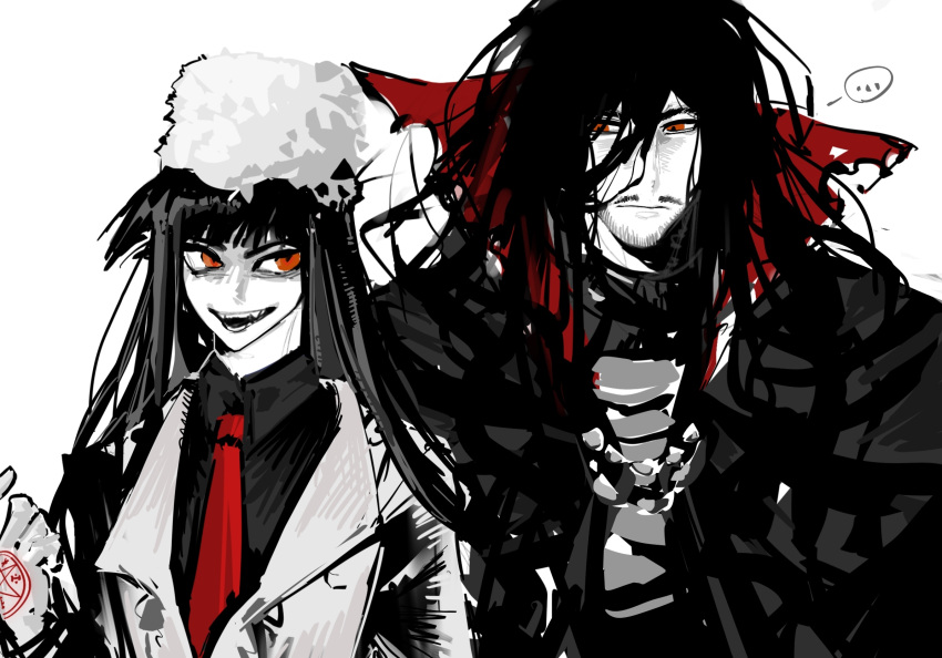 Safebooru - 1boy 1girl alucard (hellsing) black hair facial hair ...