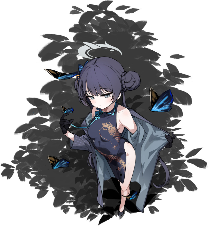 Safebooru - absurdres black dress blue archive braid braided bun butterfly hair ornament china ...