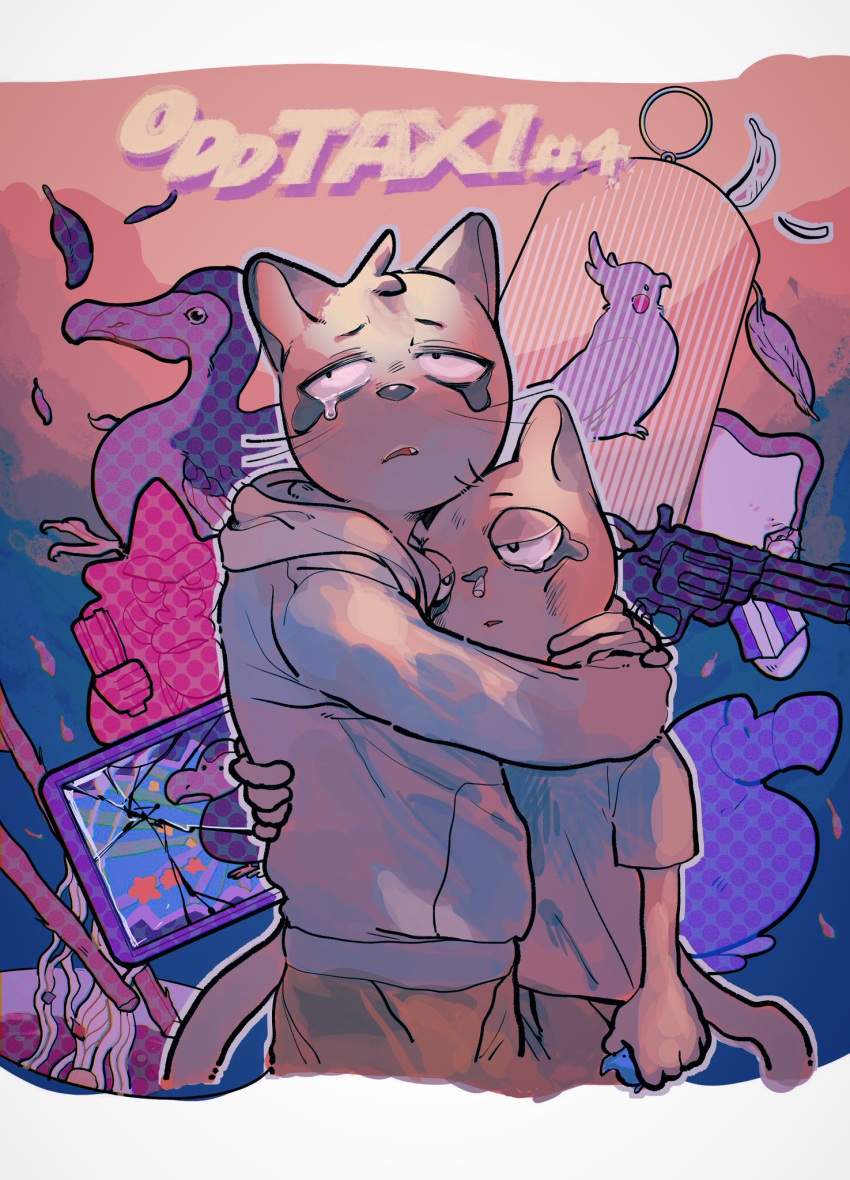 Safebooru - 2boys animal ears animal nose bird birdcage blue hoodie cage cat boy cat ears cat ...