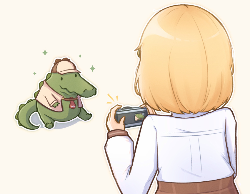 Safebooru - 1girl alligator animal black eyes blonde hair bob cut brown ...