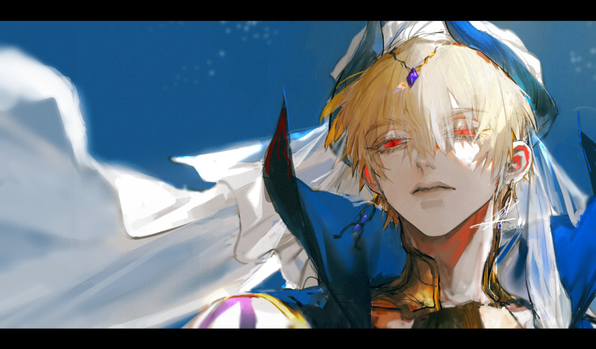 Safebooru - 1boy arabian clothes artist name au (d elete) black border blonde hair blue ...