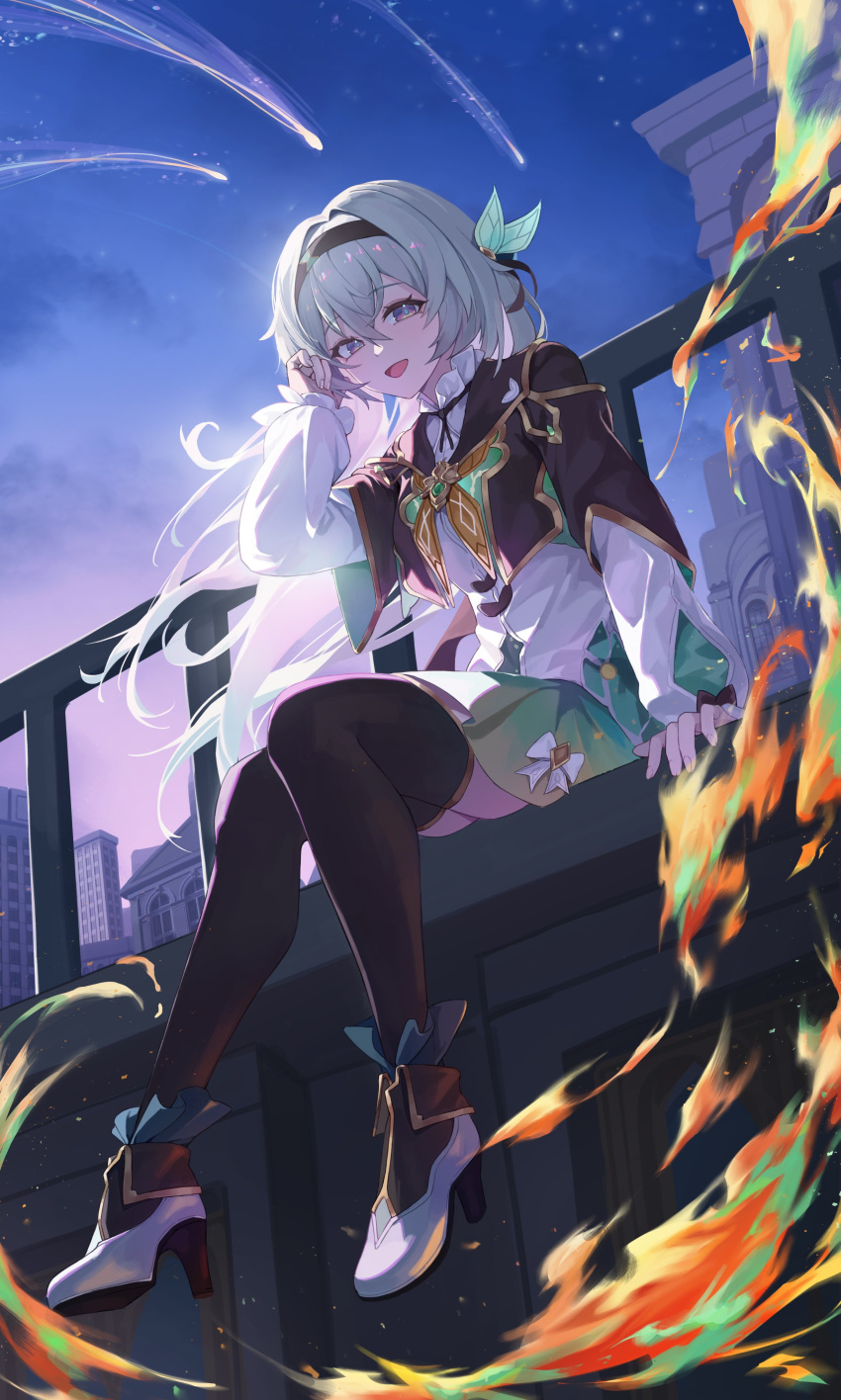 Safebooru - 1girl :d absurdres black hairband breasts collared shirt ...