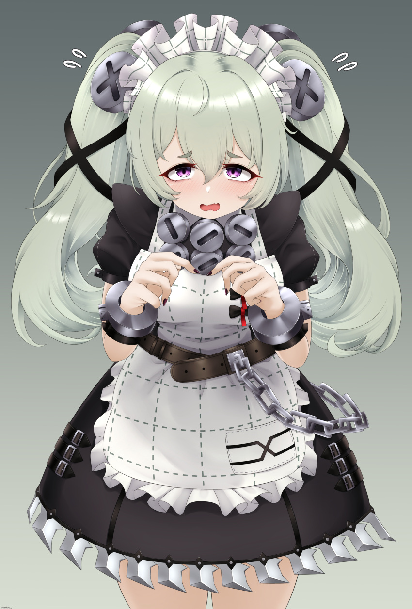 Safebooru - 1girl absurdres apron belt black bow black dress black nails blush bow chain ...