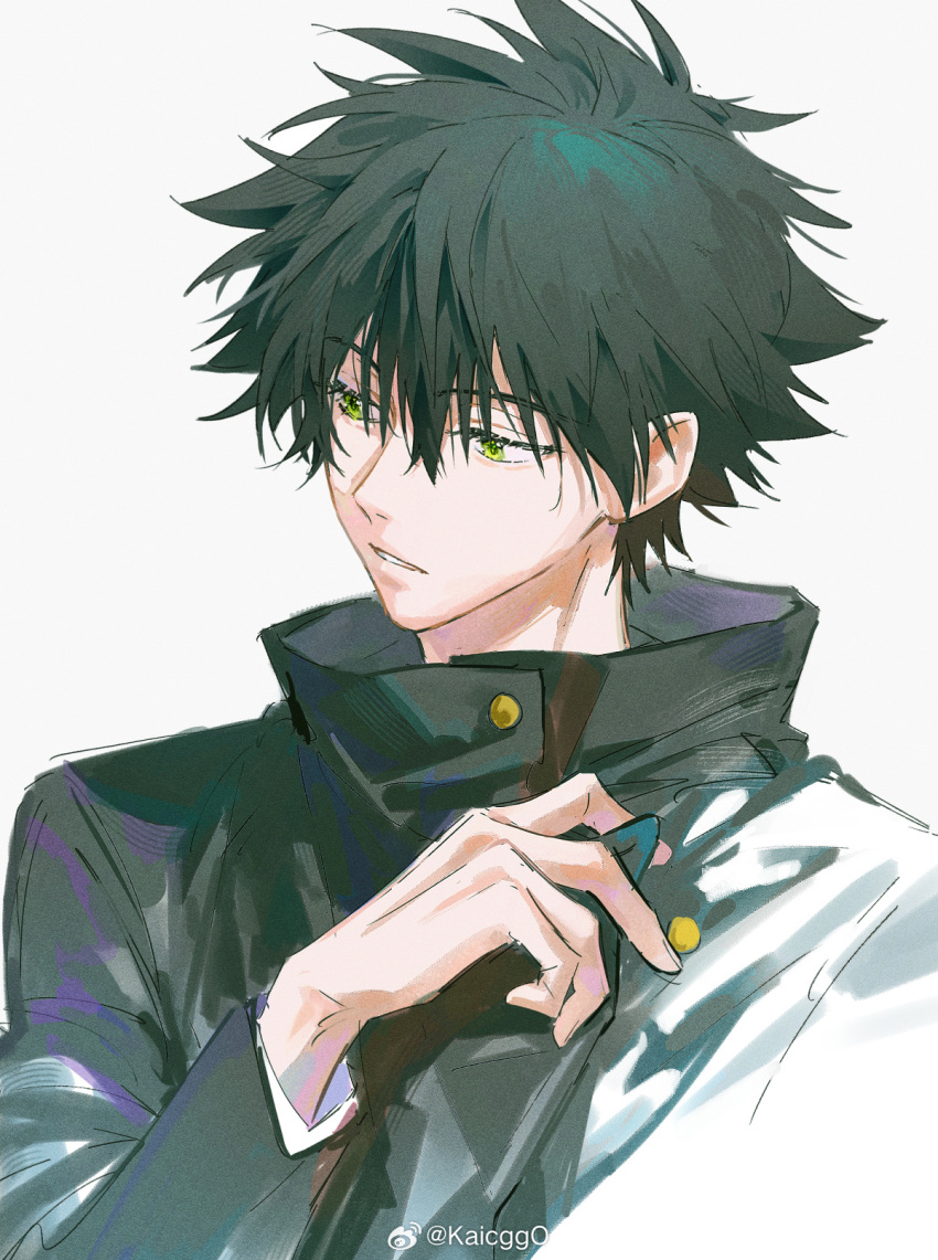 Safebooru - 1boy black hair fushiguro megumi gakuran green eyes hand up ...